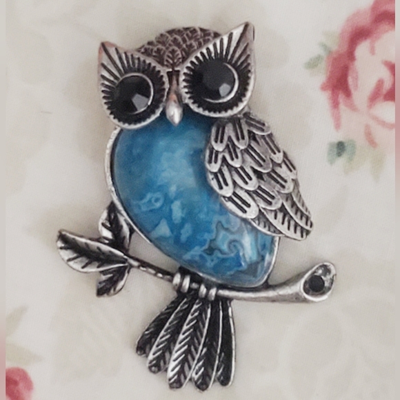 Jewelry | Azurite Turquoise Natural Owl Necklace Pendant Black Crystal ...